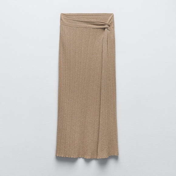Zara | Skirts | Rare Zara 2 Piece Golden Metallic Thread Wrap Knit Top ...